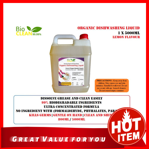 Bioclean 99.99 Organic Food Grade Lemon Dishwashing Liquid 5L Ultra ...