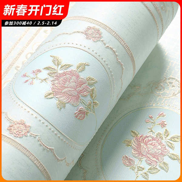 floral wallpaper vintage 3D timbul kertas dinding retro pastoral bunga ...