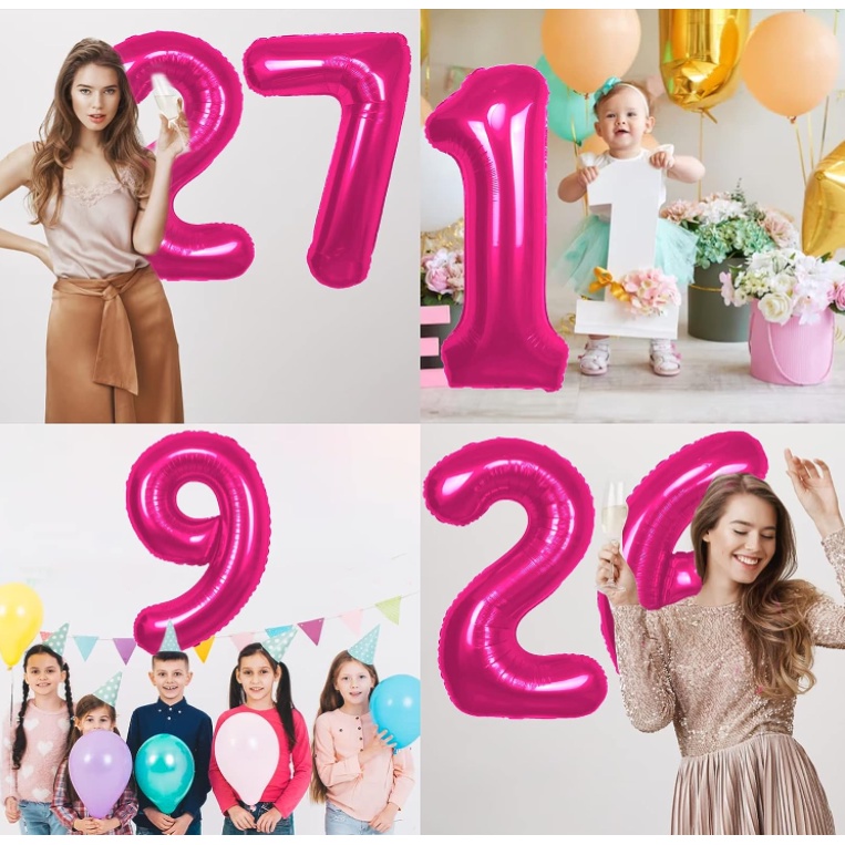 2pcs 32 Inch Hot Pink Number Balloons Large Size Jumbo Digit Mylar Foil ...