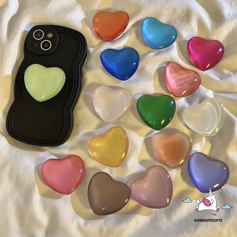 Cute 3D Macaron Candy Color Glossy Love Heart Phone Holder Finger Grip ...