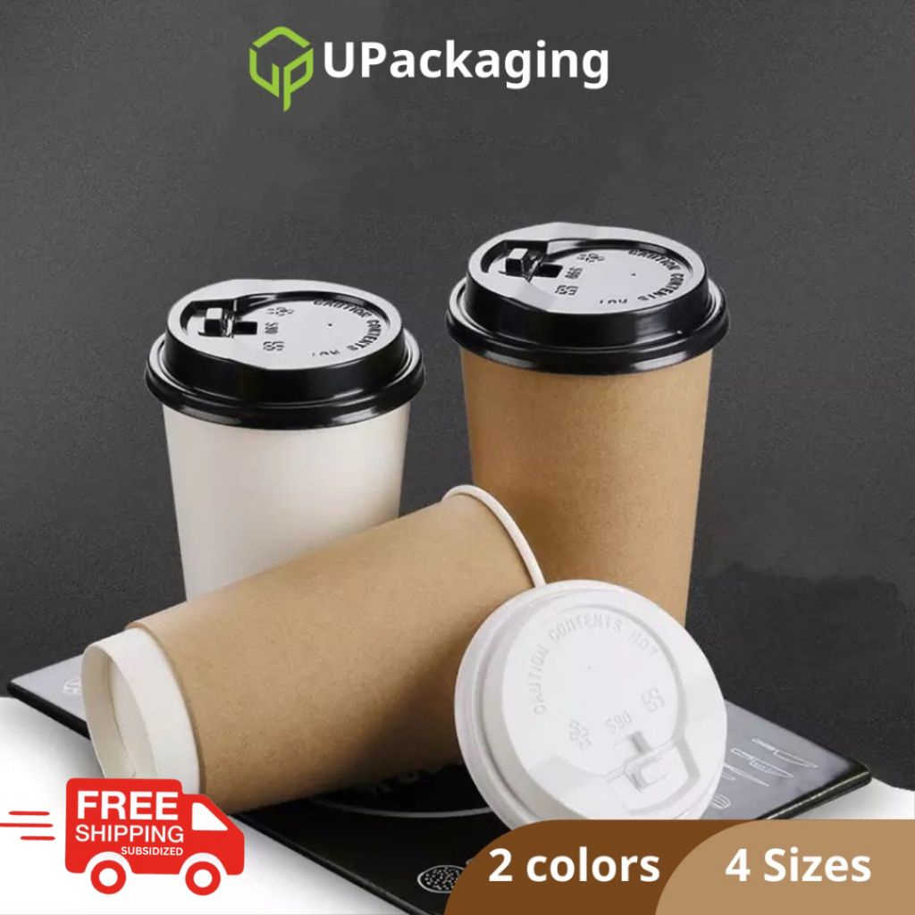 [50 Pcs] PAPER DOUBLE WALL CUP Disposable 8oz/ 9oz/ 12oz/ 16oz Lids Hot ...