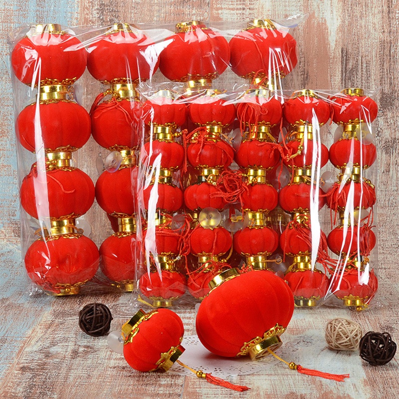 10Pcs Small Flocking Red Lanterns DIY Mini Lucky Hanging Lantern ...