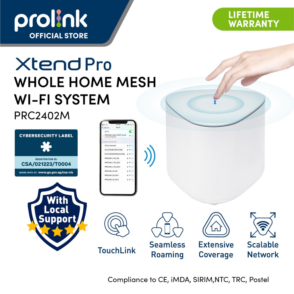 SG Cyber Security Certified (1 unit / Add on node) Prolink AC2100 Xtend Pro Whole Home Mesh Wifi ...