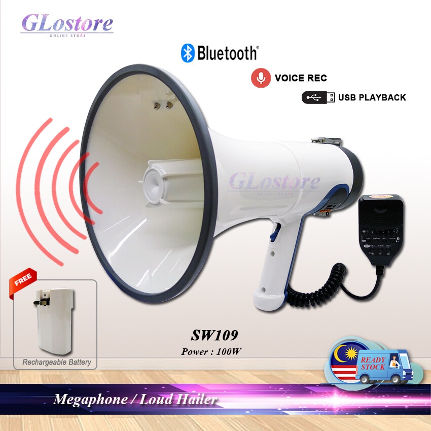 HANDHELD MEGAPHONE 100W SW109 WITH RECHARGEABLE BATTERY RECHARGEABLE ...