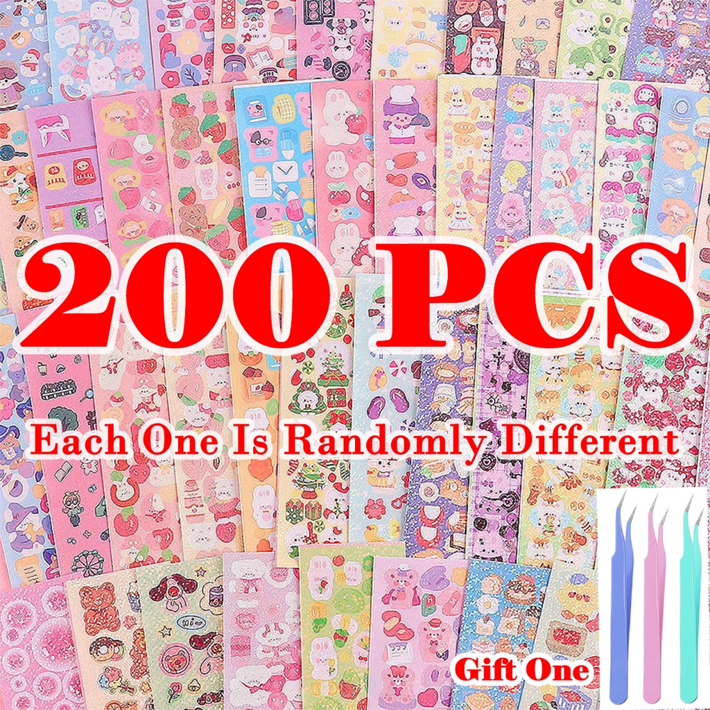 200pcs Cute Stickers Goo Goo Card Set Free Tweezers Kawaii Cartoon ...