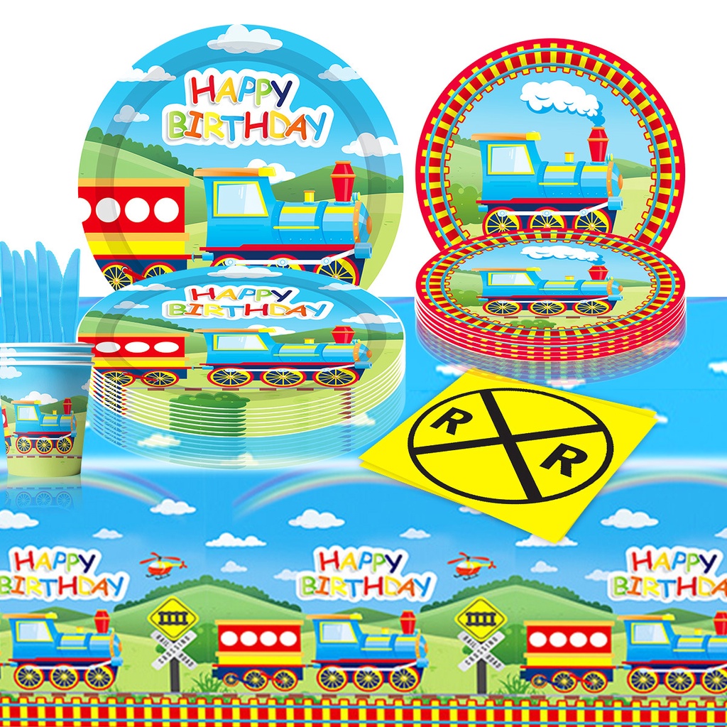 Cartoon Railway Train Party Supplies tableware Boys Children's Birthday ...