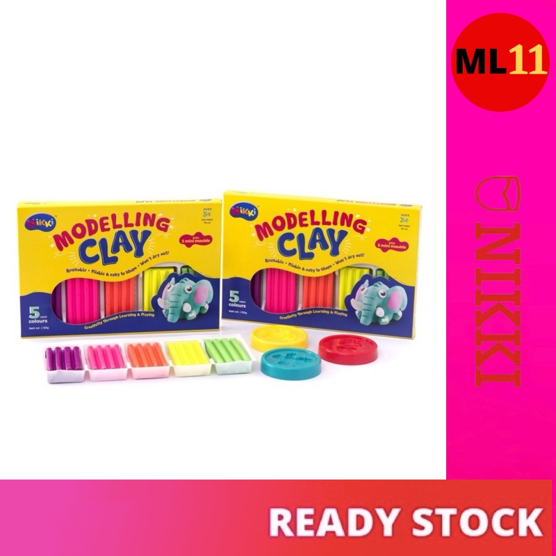 NIKKI Fun Clay Modelling Clay with 3 Moulds (5 Colors) MD5F | Shopee ...
