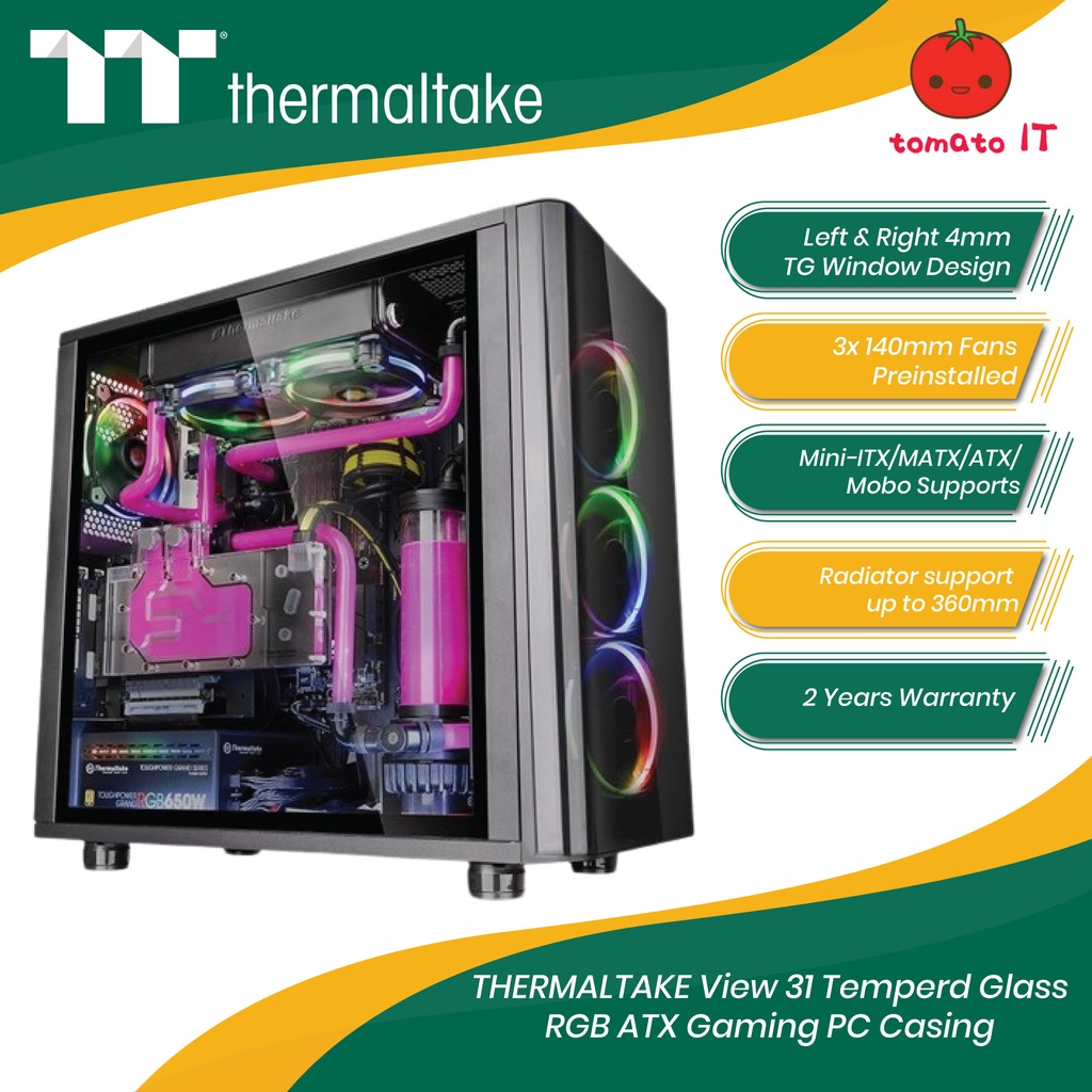 THERMALTAKE View 31 Temperd Glass RGB ATX Gaming PC Casing | Shopee ...
