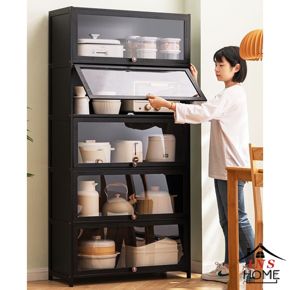 Transparent Storage Cabinet Black W32cm Multi-Layer Kitchen Sideboard ...