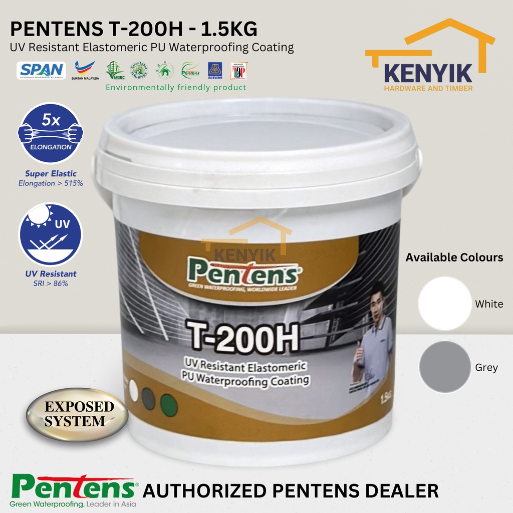 PENTENS 1.5kg T-200H (Grey/White) (UV Resistant Elastomeric PU ...