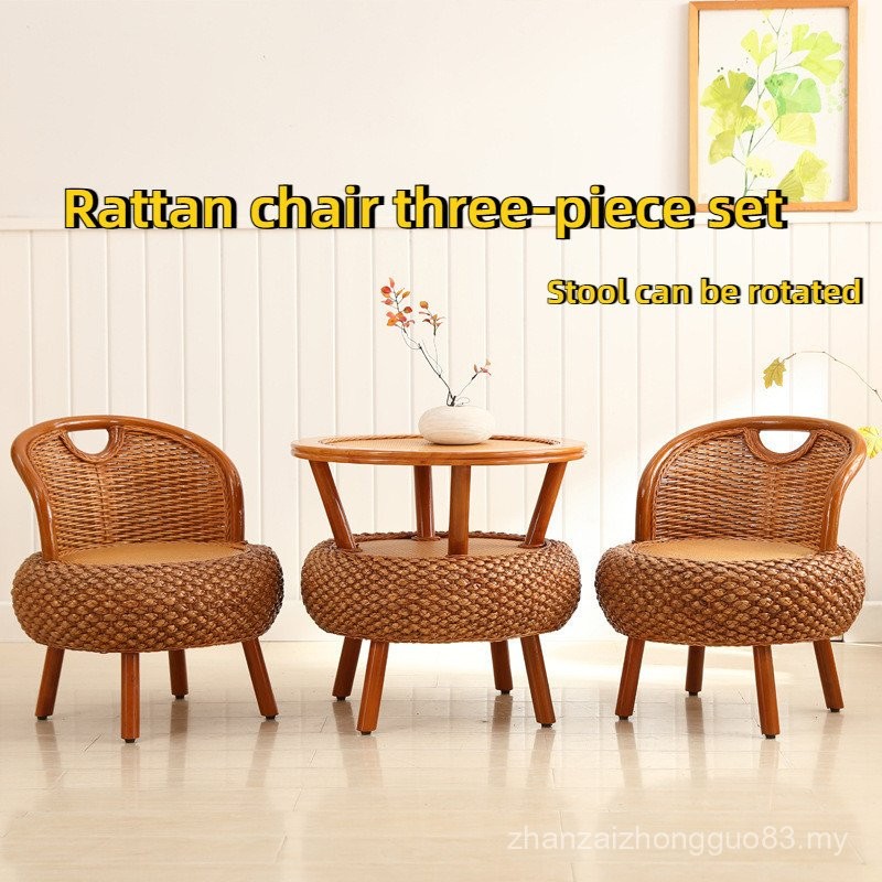 Rotatable Rattan Chair Leisure Backrest Woven Table and Chair Three ...