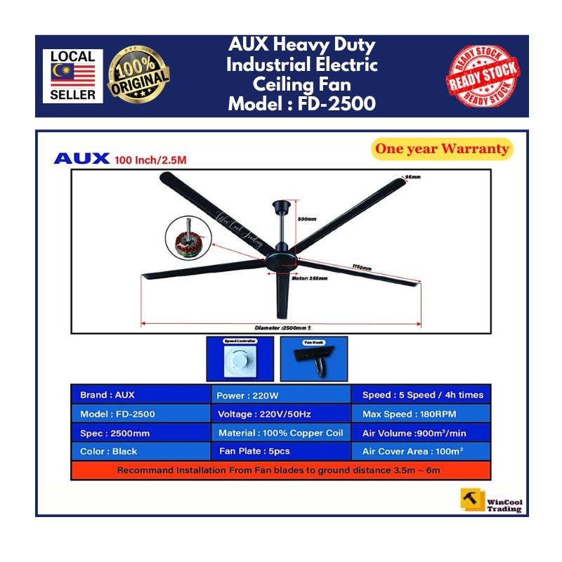 AUX Heavy Duty Industrial Electric Ceiling Fan Model : FD-80A(2Meter ...