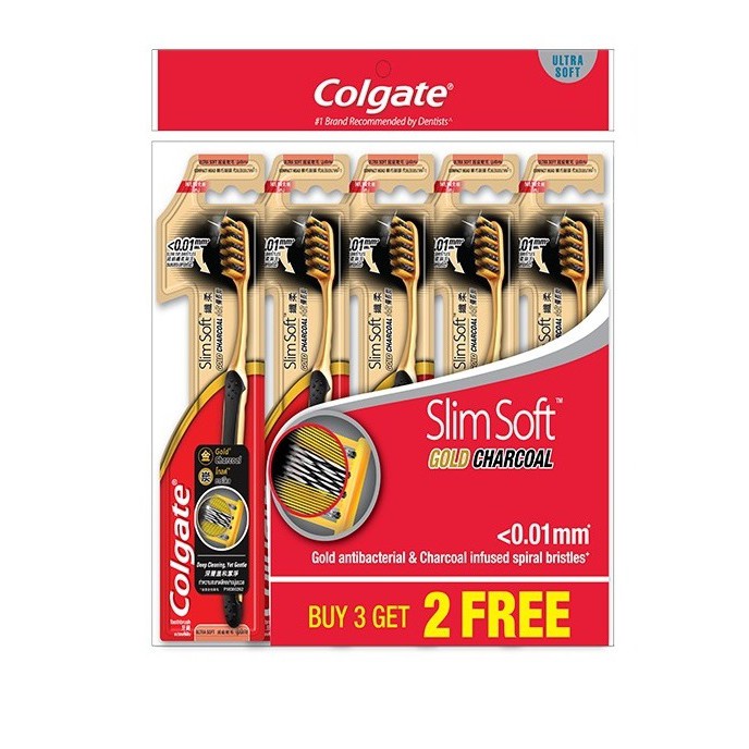 Colgate Slimsoft Charcoal / Charcoal Gold Toothbrush 1's/3's/5's ...