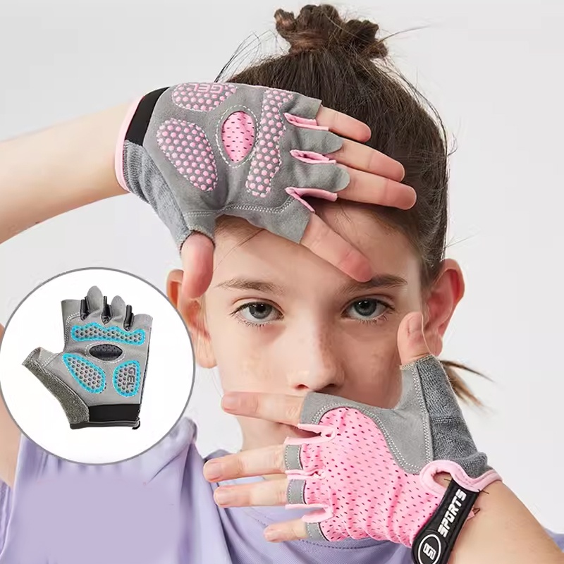 1 Pair Adjustable Kids Half Finger Cycling Gloves Non-Slip Fingerless ...