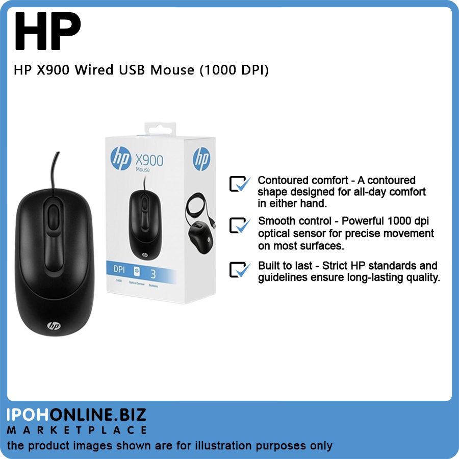 HP X900 Wired USB Optical Mouse - 1000dpi 3 Buttons | Shopee Malaysia