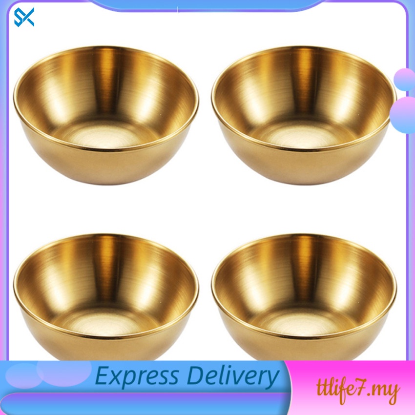 4pcs Golden Sauce Dish Appetizer Serving Tray Stainless Steel Sauce ...