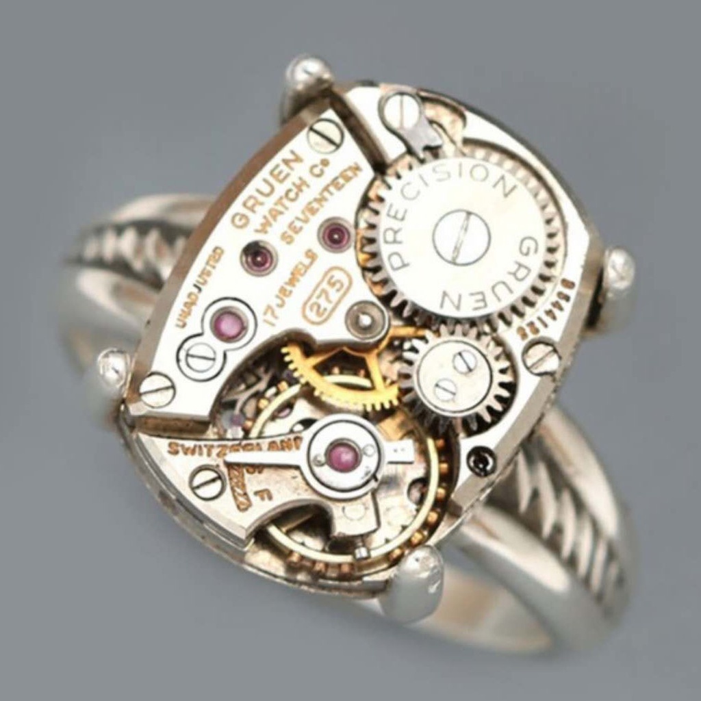 Steampunk Watch Movement Ring Stainless Steel Retro Gear Mechanical ...