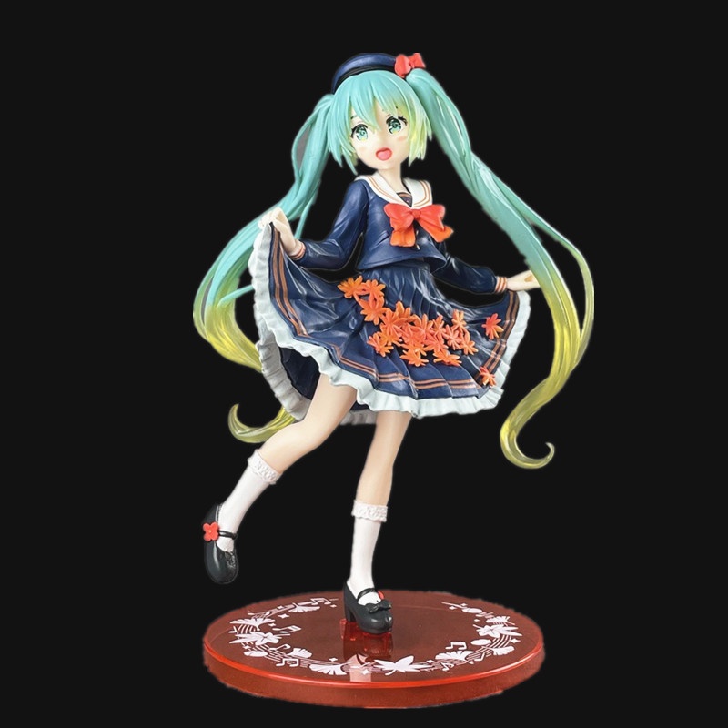 19cm Anime Hatsune Miku Action Figure Long Hair With Maple Leaf Girl ...