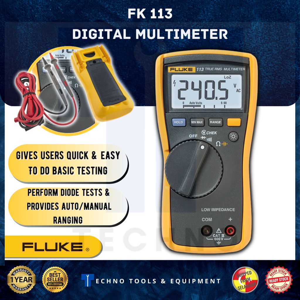 Fluke 113 True-RMS Digital Multimeter | 600V | 12 Month Warranty ...