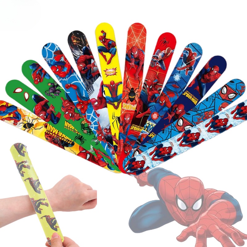 12Pcs Spiderman Child Wristband Marvel Anime FigureWristband Child Slap ...