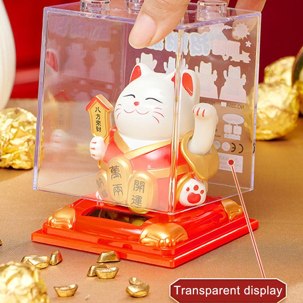 Lucky Cat Ornament Solar Automatic Waving Hand Decoration Yellow Color ...