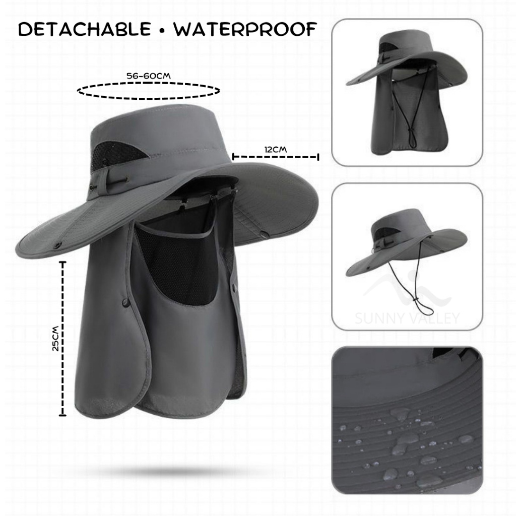 Windproof Sun Hat Hiking Hat Full Face Cover Protection Waterproof Cap ...