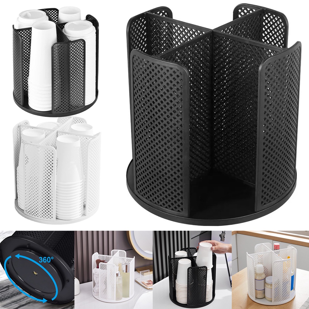 360° Rotatable Storage Rack Cup Dispenser 4 Compartment Cups and Lids ...