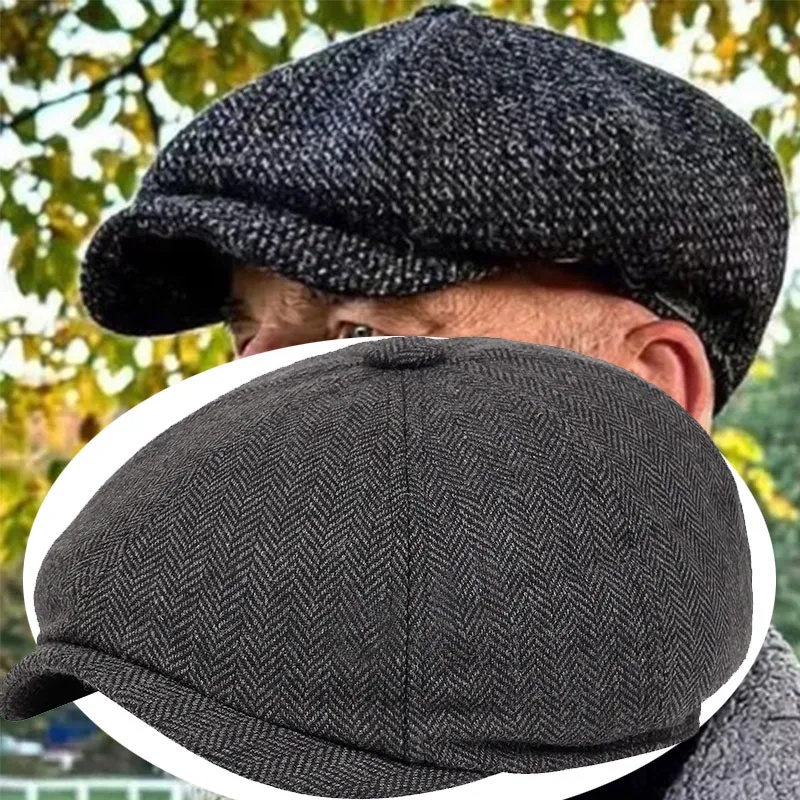 Unisex Autumn Winter Beret Newsboy Caps Men Women Warm Tweed Octagonal ...