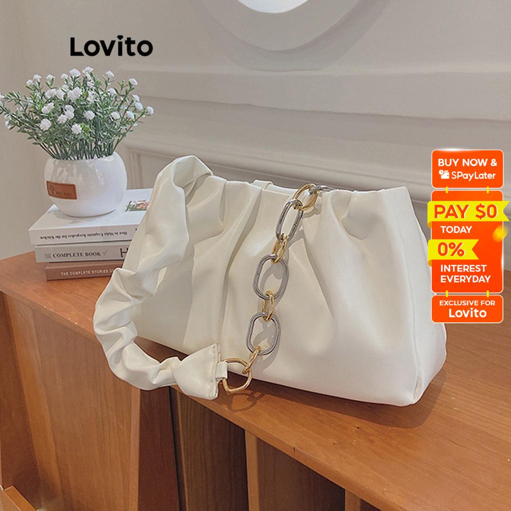 Lovito Casual Plain Ruched Bags for Women LNA13019 (White/Yellow/Black ...