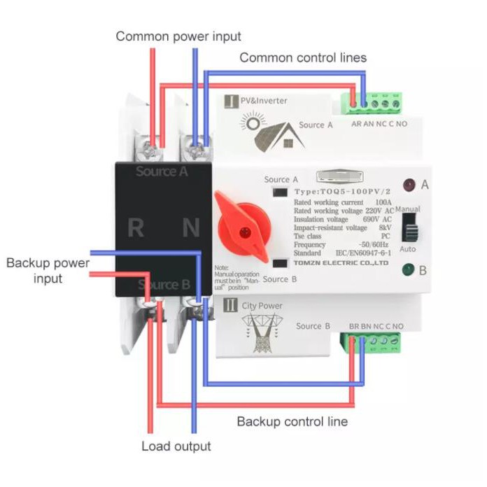 MCB type Dual Power Automatic transfer switch 2P 63A 100A ATS Circuit Breaker Electrical Switch ...