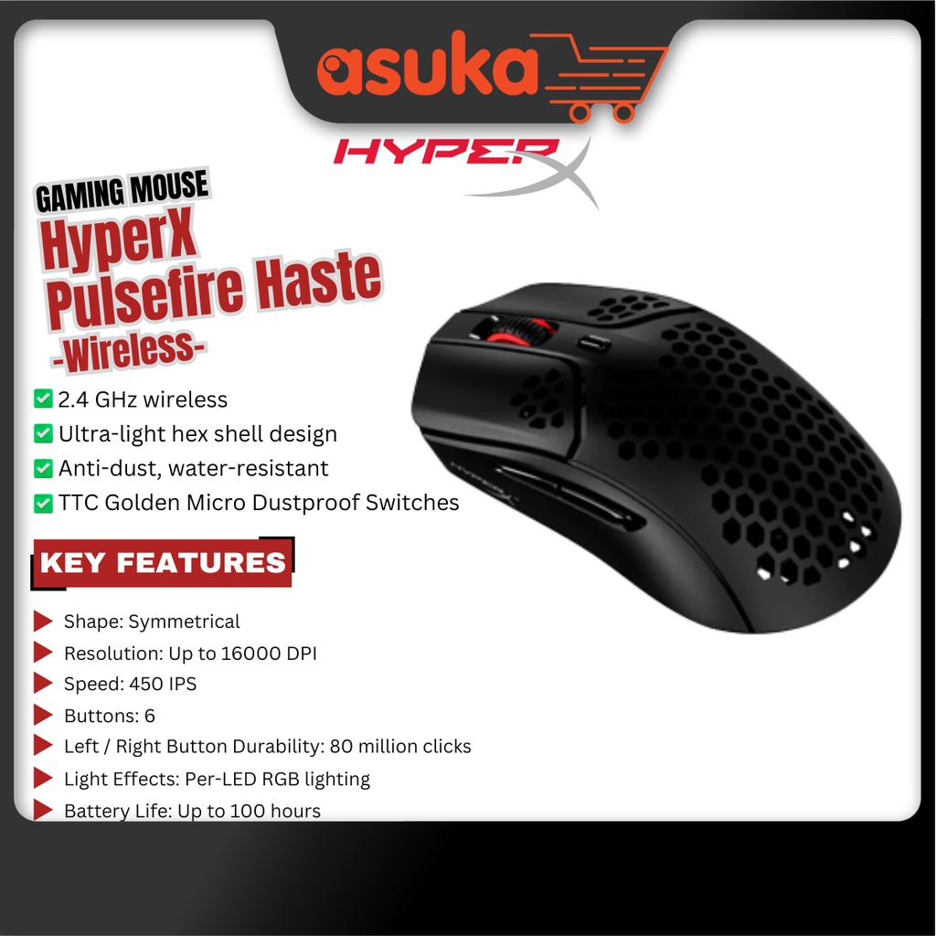 HyperX Pulsefire Haste - Wireless Gaming Mouse (Black/White) (HMSH1-B-BK/G) | Shopee Malaysia