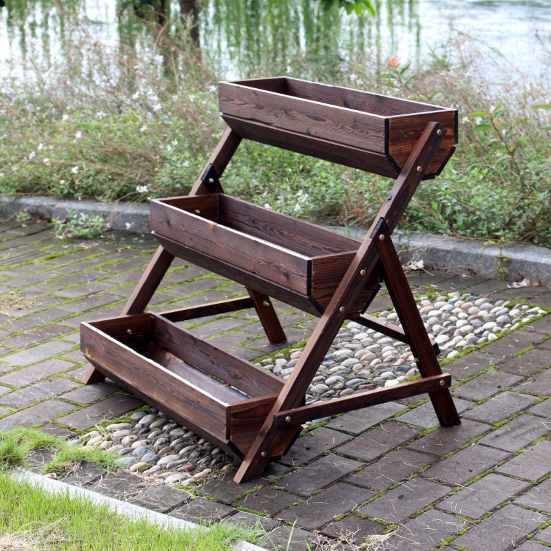 Carbonized Preservative Wood Multi-Layer Flower Stand Balcony Solid ...