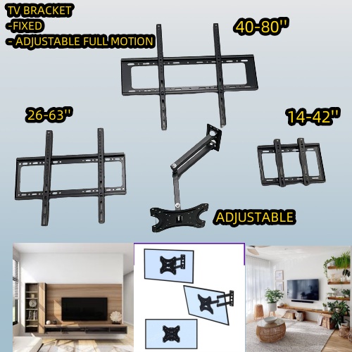 14''-85" MULTI TV WALL BRACKET GANTUNG TV BRACKET ROTATE ADJUSTABLE ...