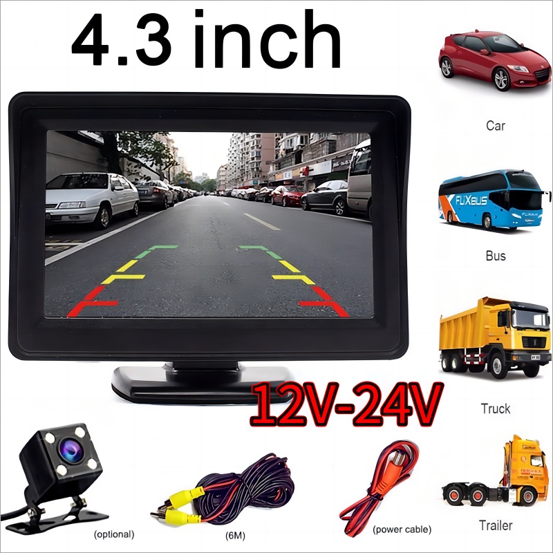 12V-24V 4.3'' inch TFT LCD Car Monitor HD Display Rear View Backup ...