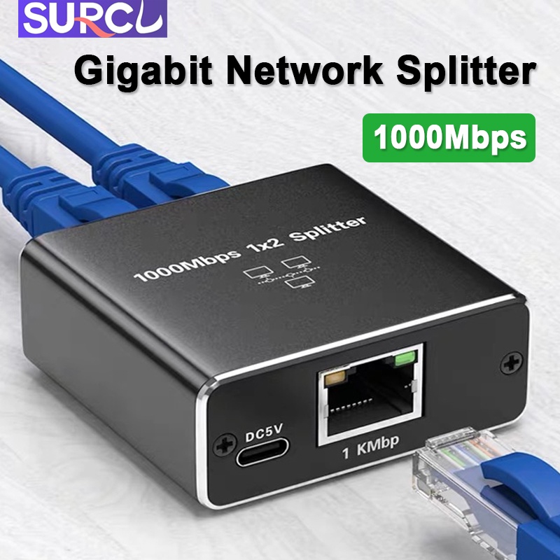 Ethernet Splitter 1 to 2 Out,1000Mbps Network Splitter, Gigabit LAN ...