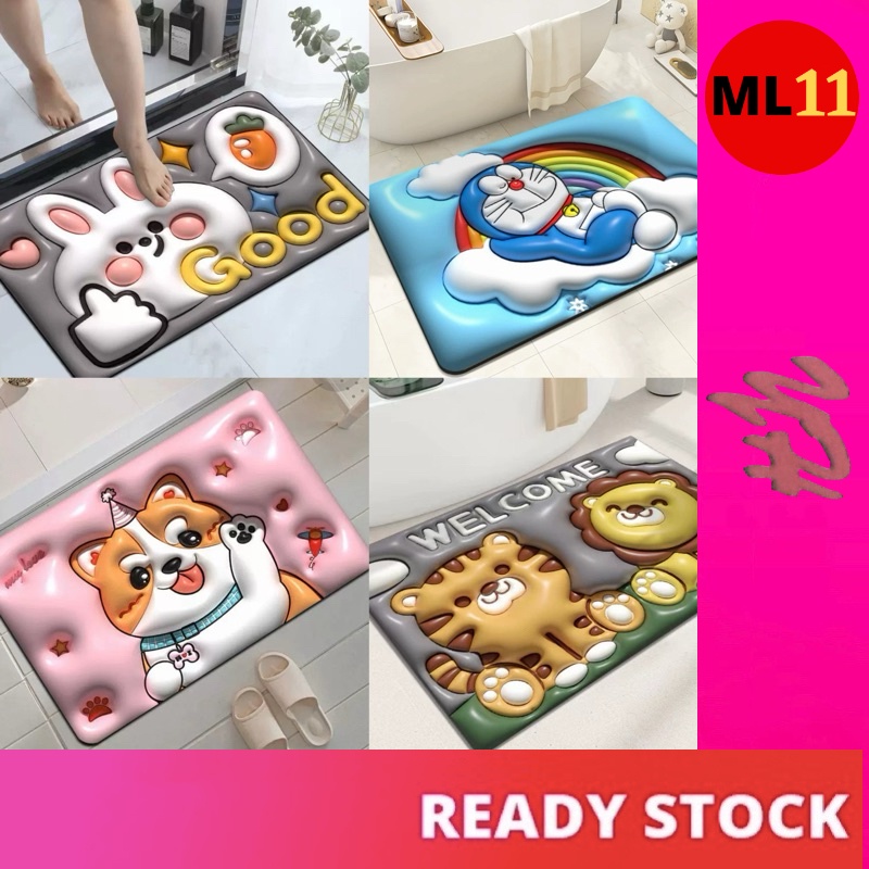 Cartoon 3D effect Diatom Mud Anti-Slip Absorbent Carpet Floor Mat ...