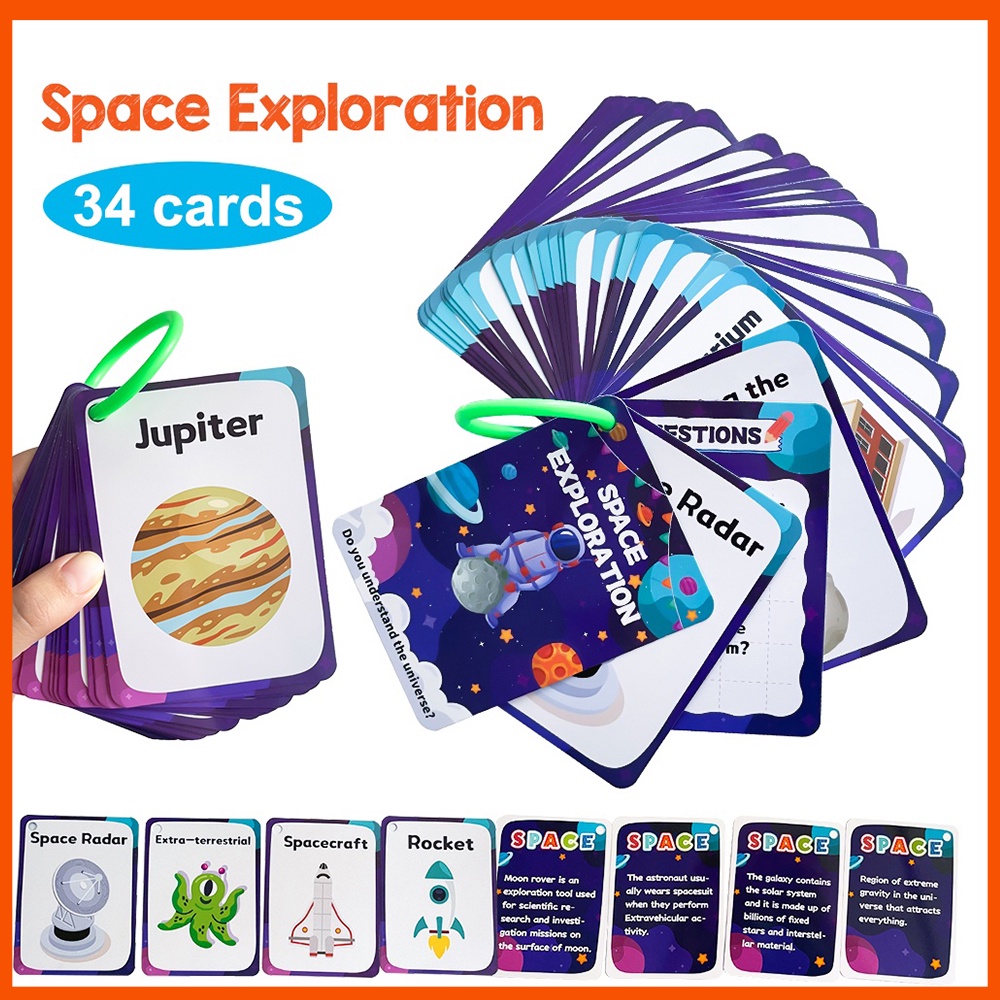 34 Pcs Space Exploration Flashcards Montessori Children Learning Solar ...