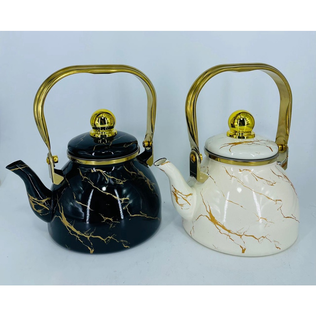 Enamel Marble Style Kettle With Gold Handle / Kendi Berwarna Hitam ...