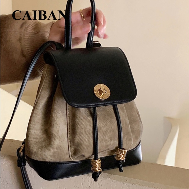 2024 New Leisure Luxury Deer Velvet Leather Backpack Small School Bag ...