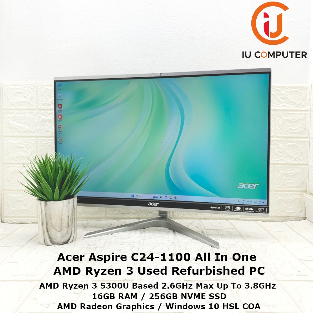 ACER ASPIRE C24-1100 ALL IN ONE AMD RYZEN 3 5300U 16GB RAM 256GB NVME ...