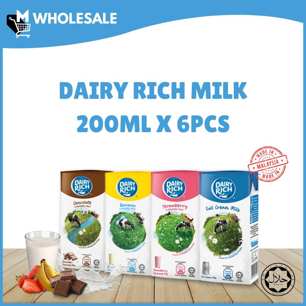 DAIRY RICH Milk Full Cream/Chocolate/Banana/Strawberry 200ml 6packets ...