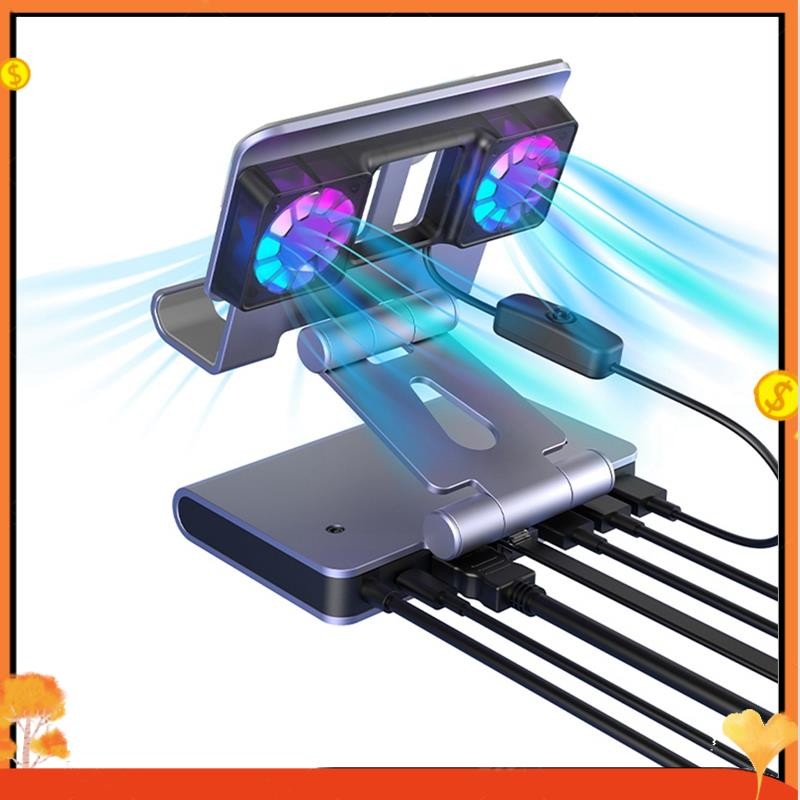 6 in 1 RGB Dual Fans Docking Station for ALLY SteamDeck Game Console Dock Adjustable Height Dock ...