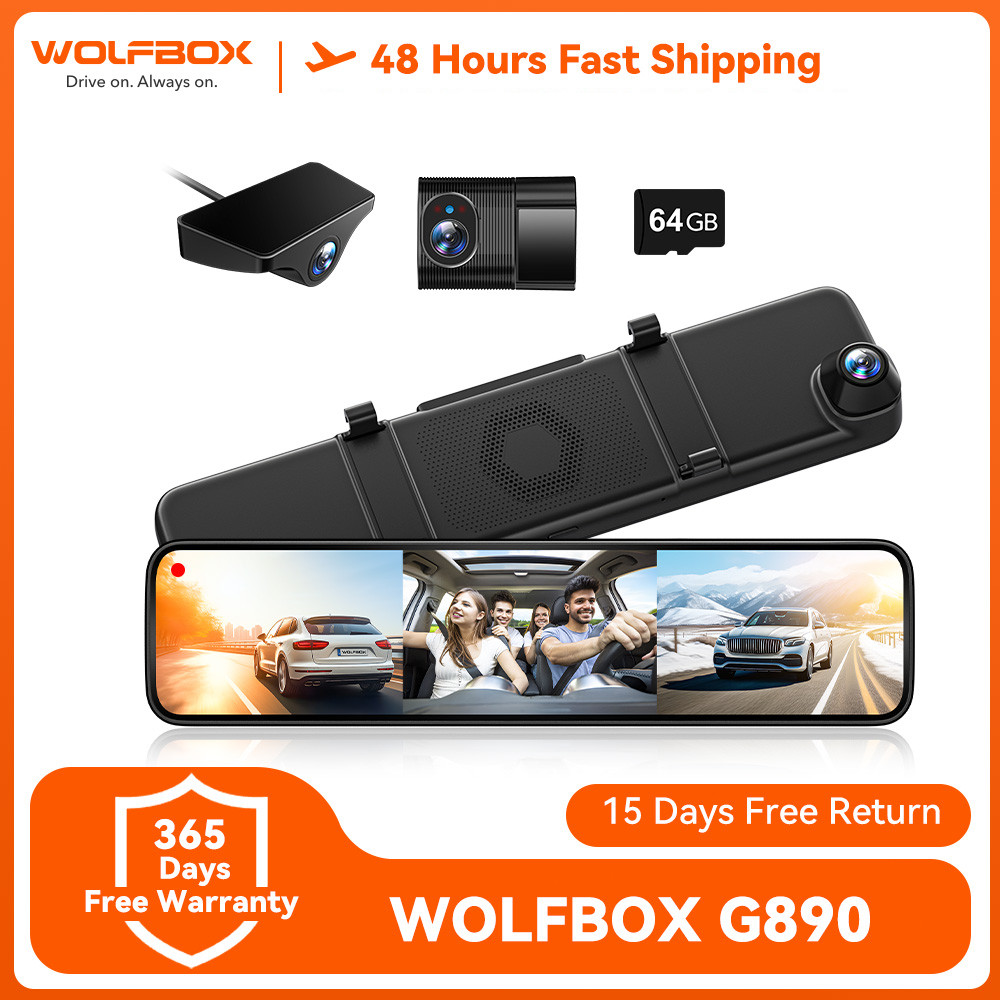 WOLFBOX G890 12" 3 Channel Rear View Mirror Camera Touch Screen With ...