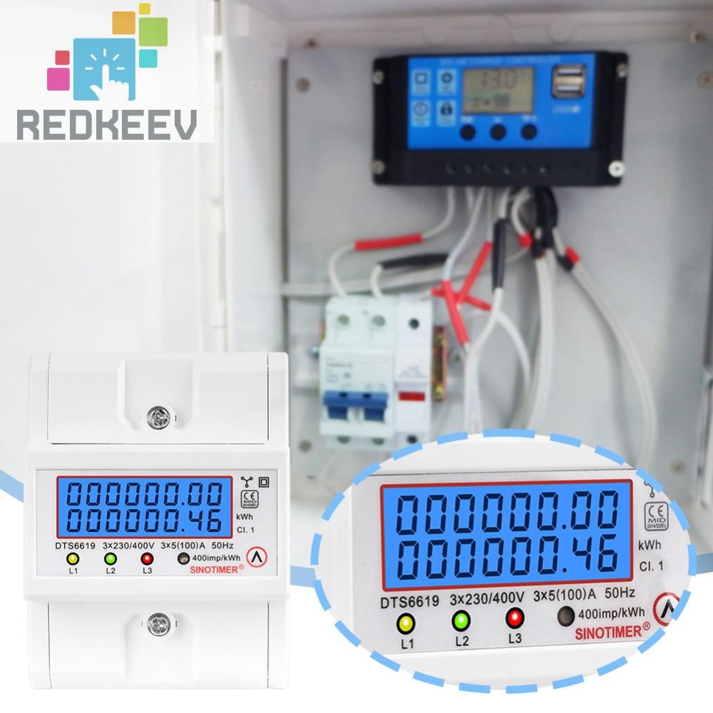 [Redkeev.my] Din Rail 3 Phase 4 Wire Energy Meter AC 380V 100A 50/60Hz Wattmeter KWh Meter ...