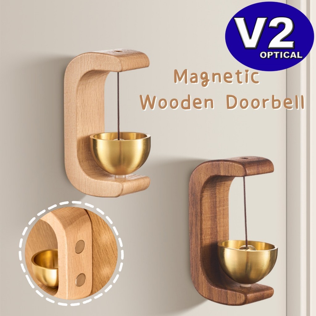 Wooden Doorbell Magnetic Suction Wind Chimes Home Wood Brass Bell ...