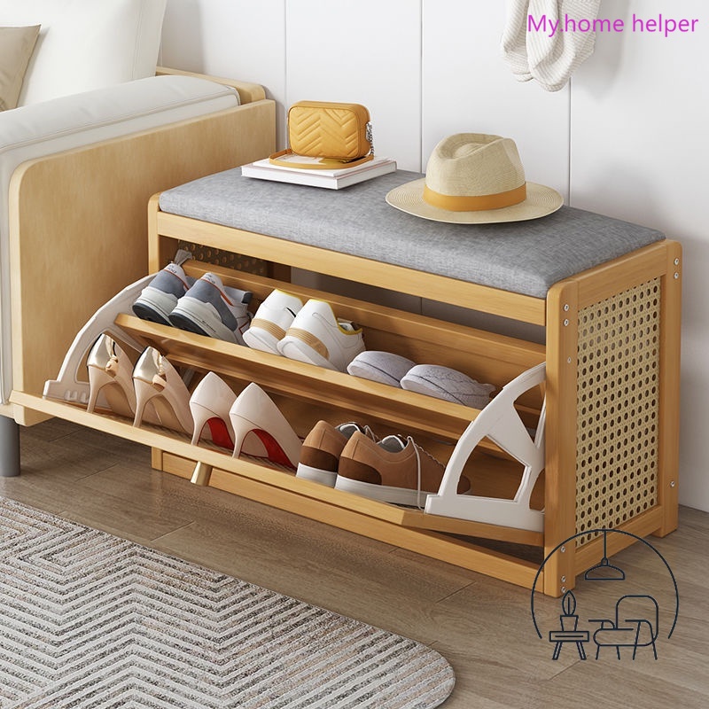 🔥Shoe cabinet/plastic rattan shoe changing stool/soft bag cushion high ...