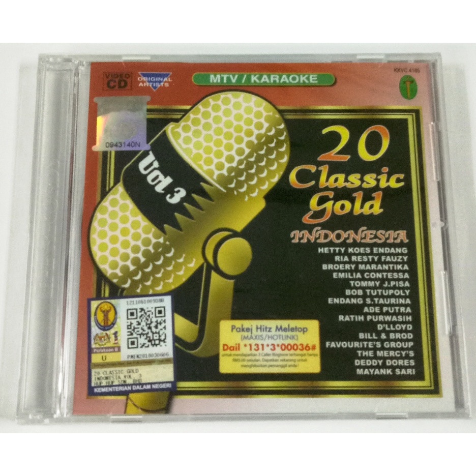 20 Classic Gold Indonesia Vol.3 VCD MTV Karaoke Hetty Koes Endang Ria Resty Fauzy Broery ...