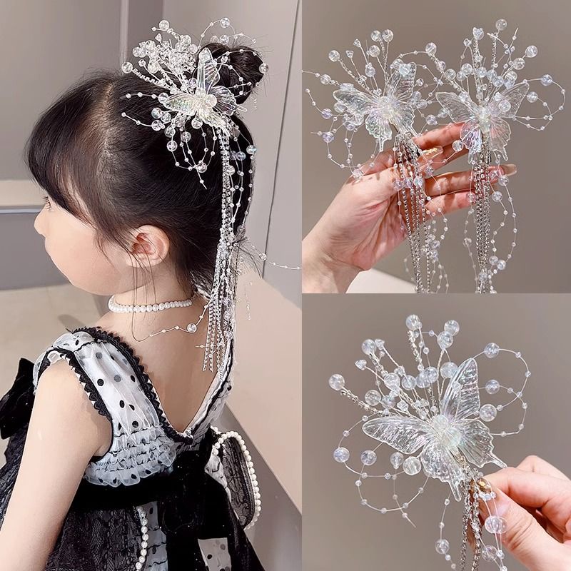 Super Fairy Butterfly Tassel Hair Clip Girls Crystal Mori Princess ...