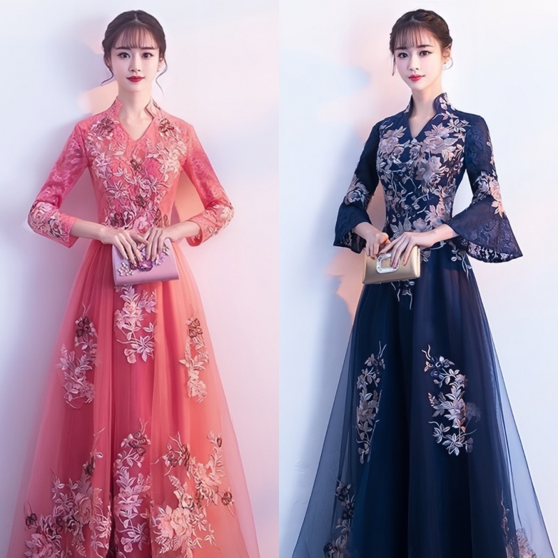 Women dinner dress Long Plus Size Heavy Industry Embroidery Elegant ...