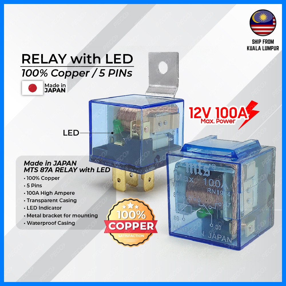 DC 12V 100A Car Relay with LED 100% Copper made in Japan 5 pin ...